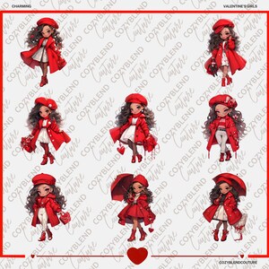 Charming Valentine's Girls Clipart Set, Valentine's Day Chibi Clipart ...