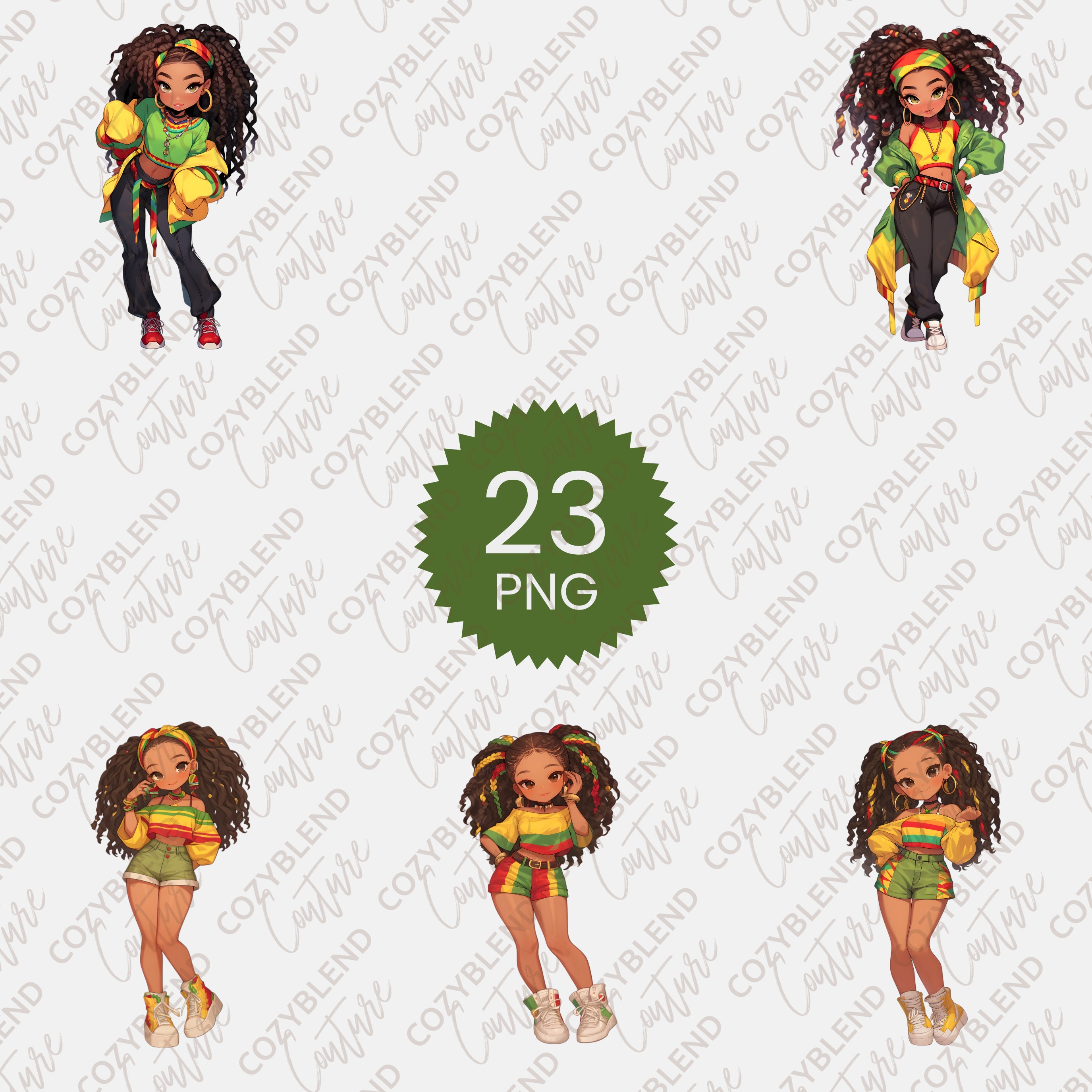 Jamaican Queens Clipart - Radiant Island Girls Illustrations for Crafts ...