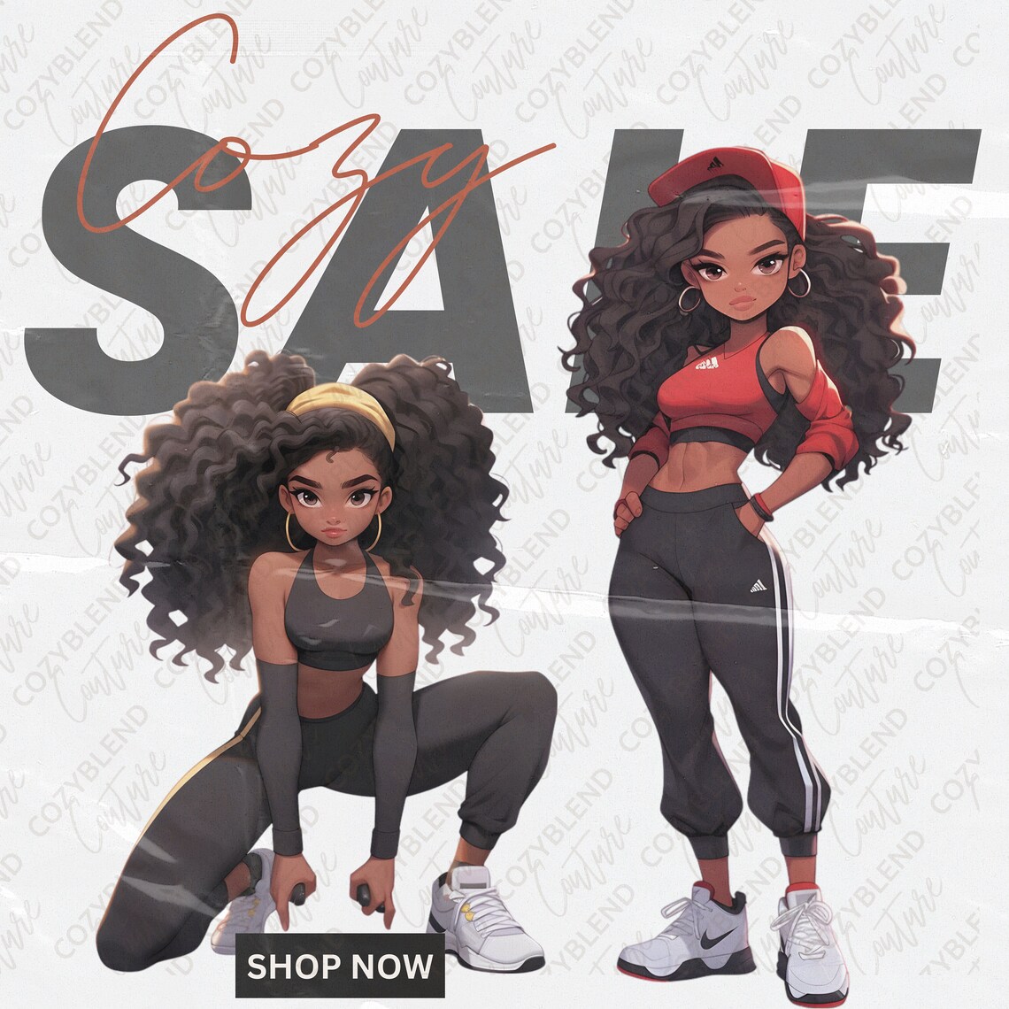 Fitness Chic, Png Printable Black Chibi Clipart Afro Girl Sports ...