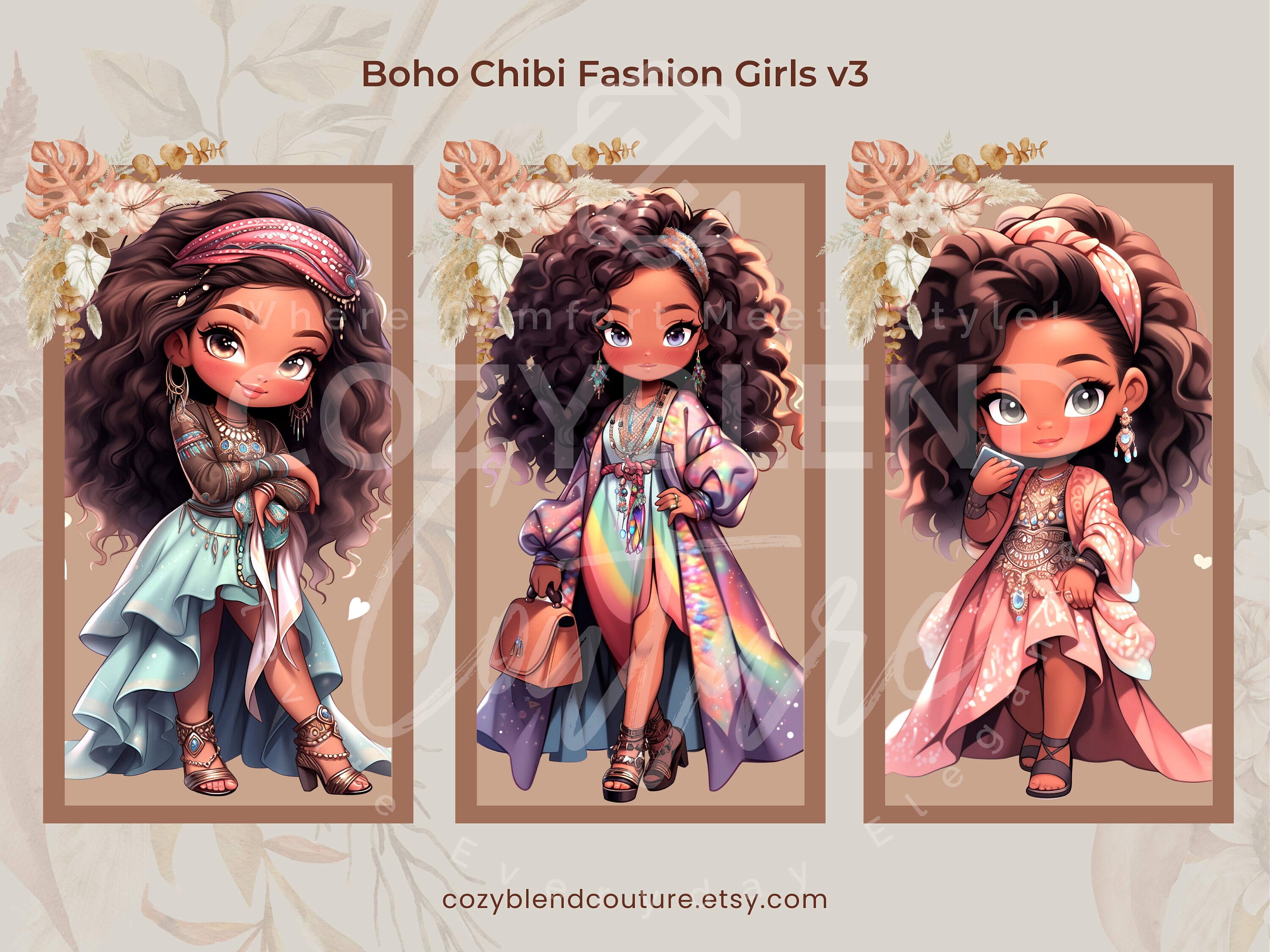 Chibi Fashion Dolls Stylish Girls Clip Art Pack Digital Printable Art L ...