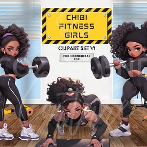 Chibi Fitness Girls - 30 PNG Digital Chibis for Workout and Fashion L ...