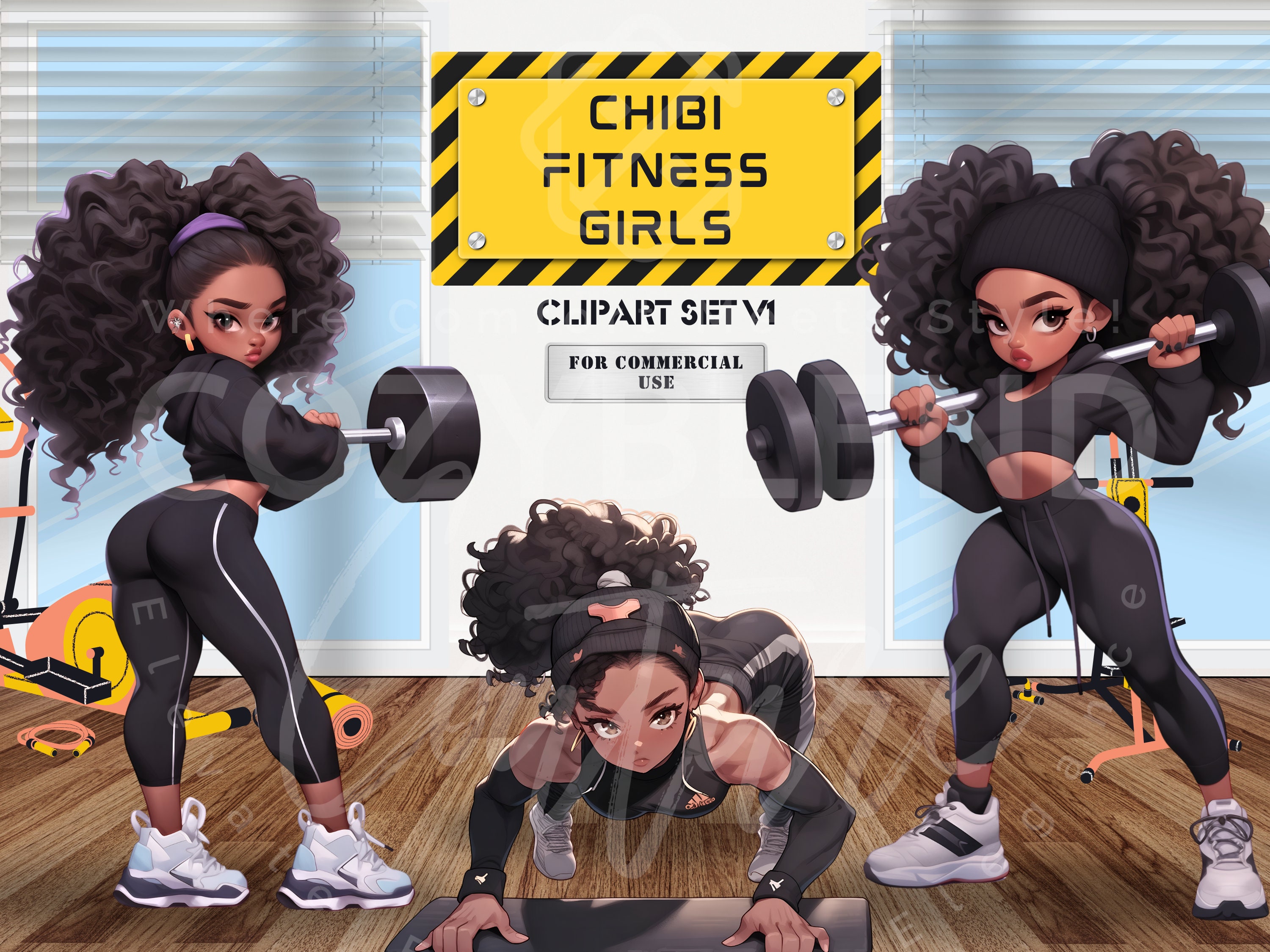 Chibi Fitness Girls Clipart: 30 PNG Illustrations (digital Product) - Etsy