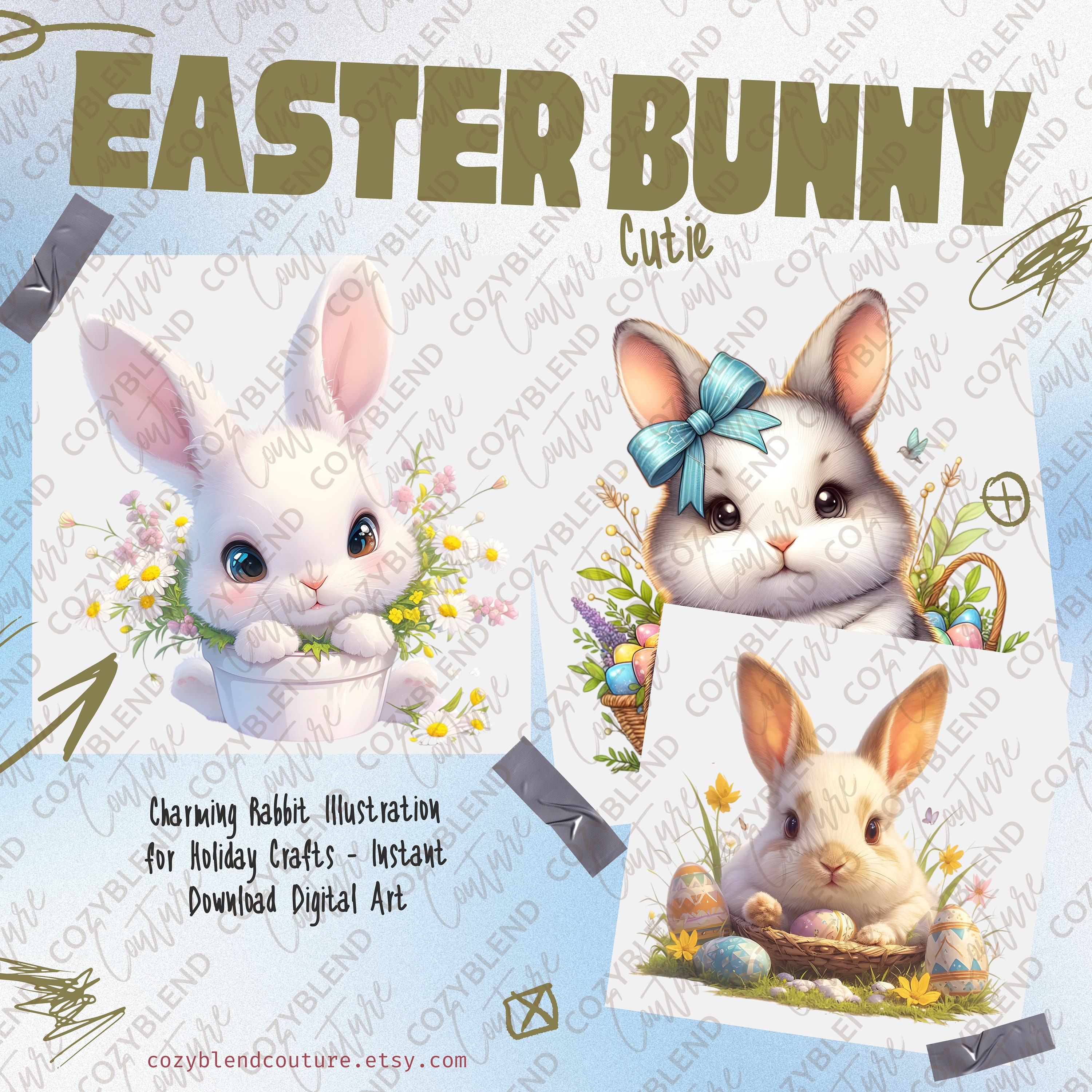 Easter Bunny Cutie Clipart Clipart Bundle, Easter Clipart, Easter ...