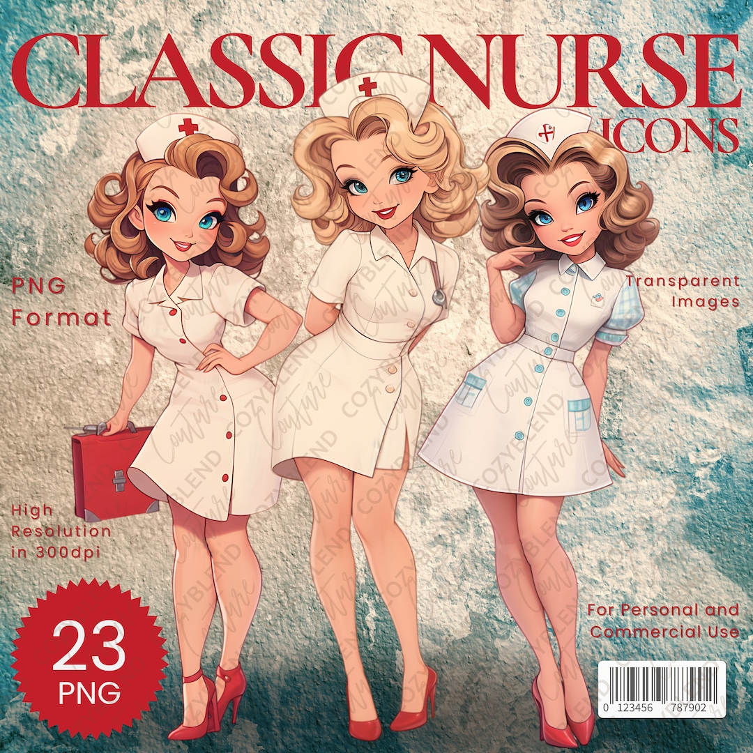 Classic Nurse Icons Clipart - Vintage Healthcare Illustrations for ...