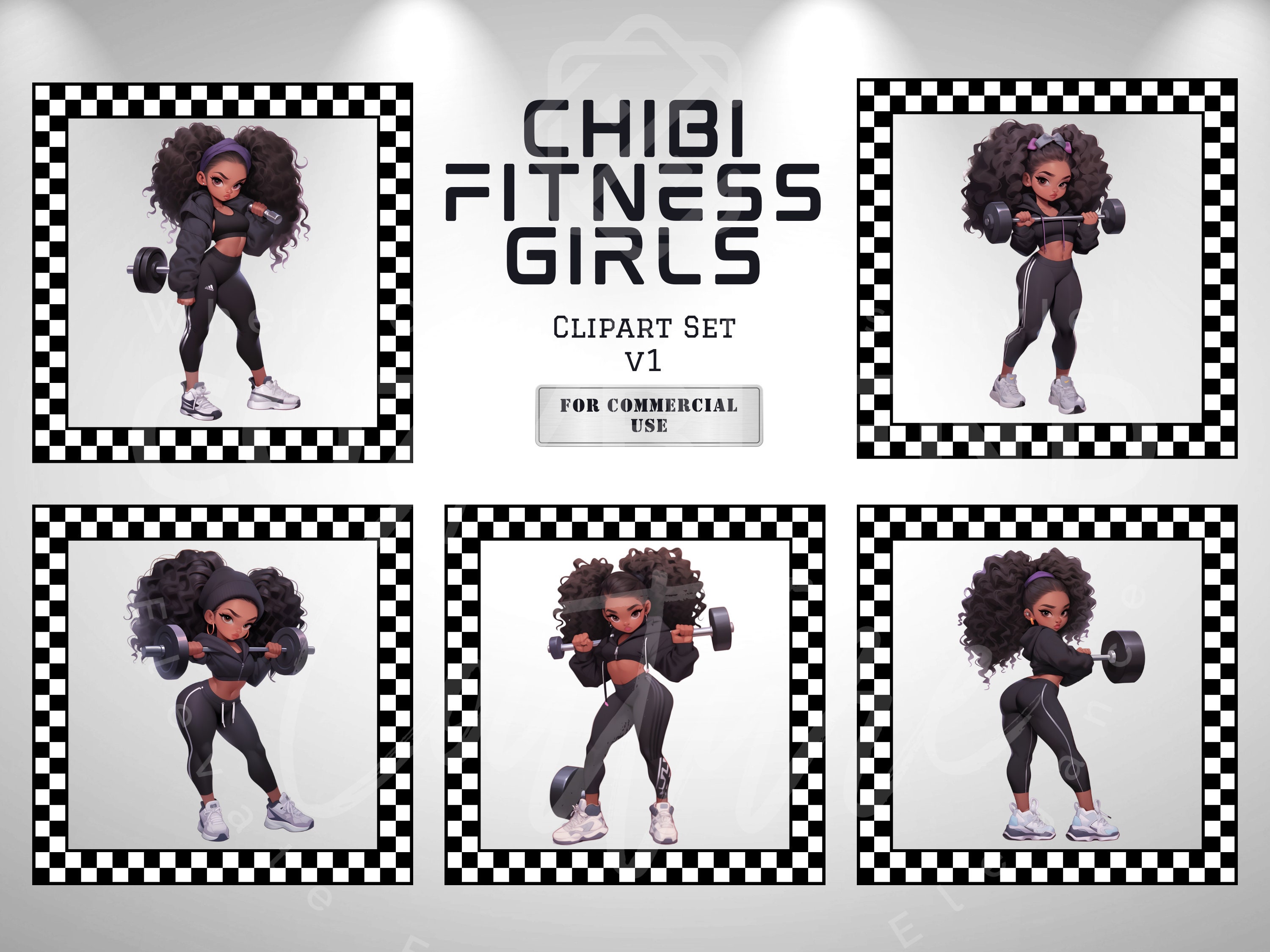 Chibi Fitness Girls Clipart: 30 PNG Illustrations (digital Product) - Etsy