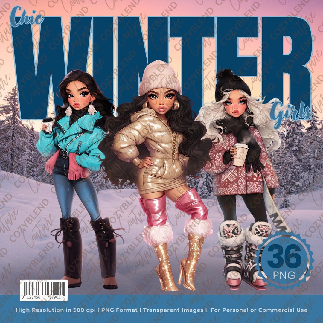 Chic Winter Girls Clipart, Seasonal Style, Snow Scenes, Holiday Crafts ...