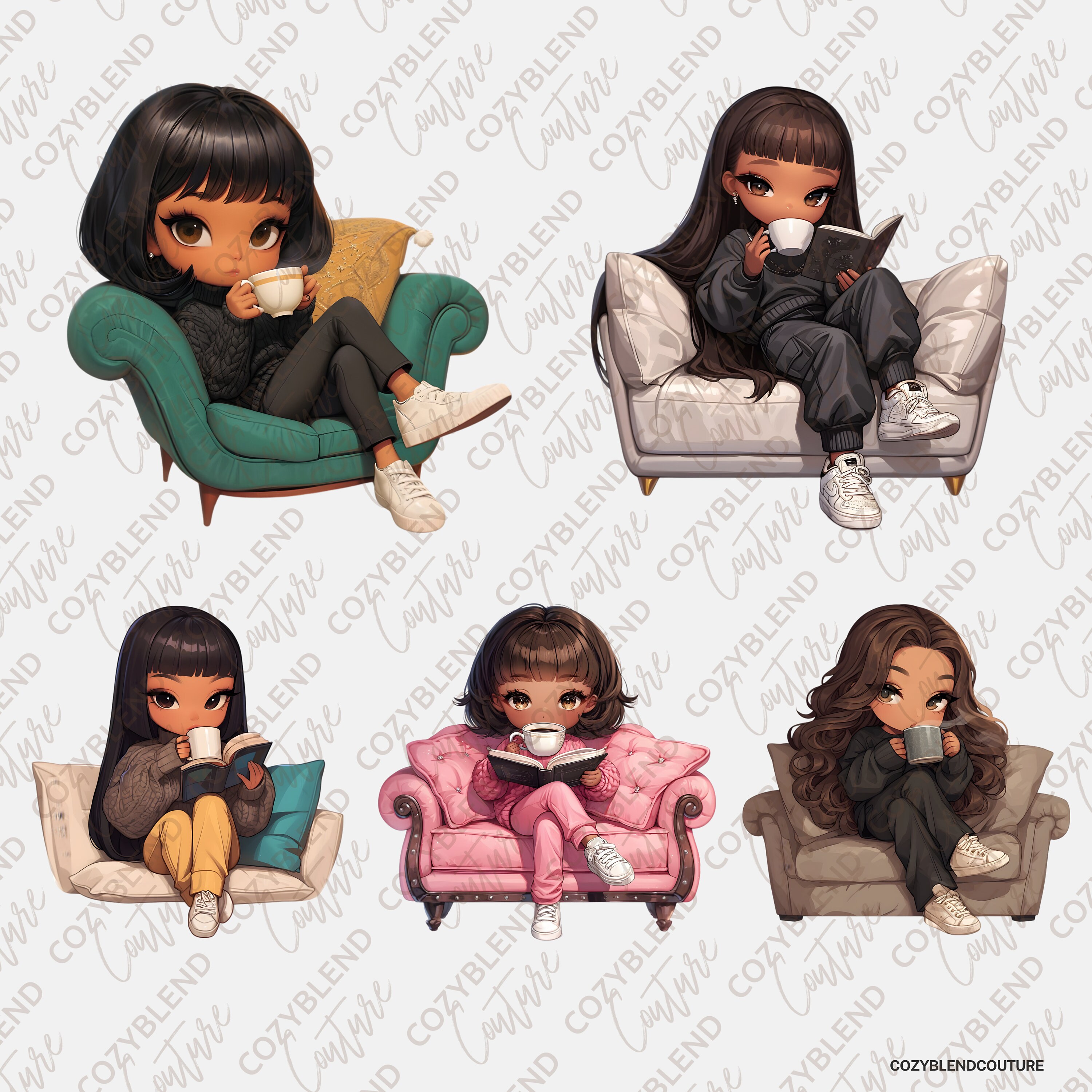 Coffee & Chapters: Cozy Girls Clipart Perfect for Reading and Sipping ...