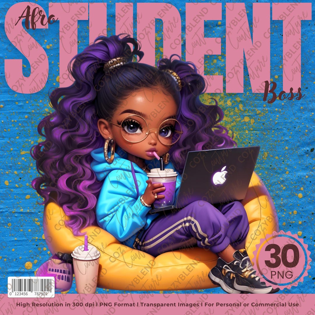 Afro Student Boss Clipart: Confident Girl PNG (digital Download) - Etsy