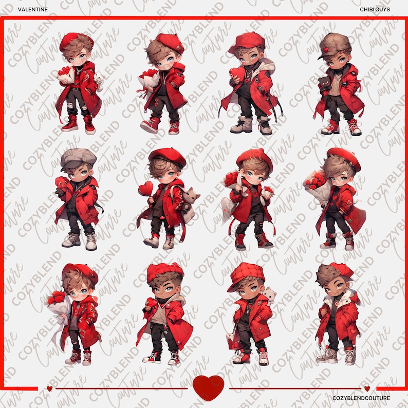 Valentine's Chibi Guys, Sweet Men in Love, Chibi Man, Boy Clipart ...