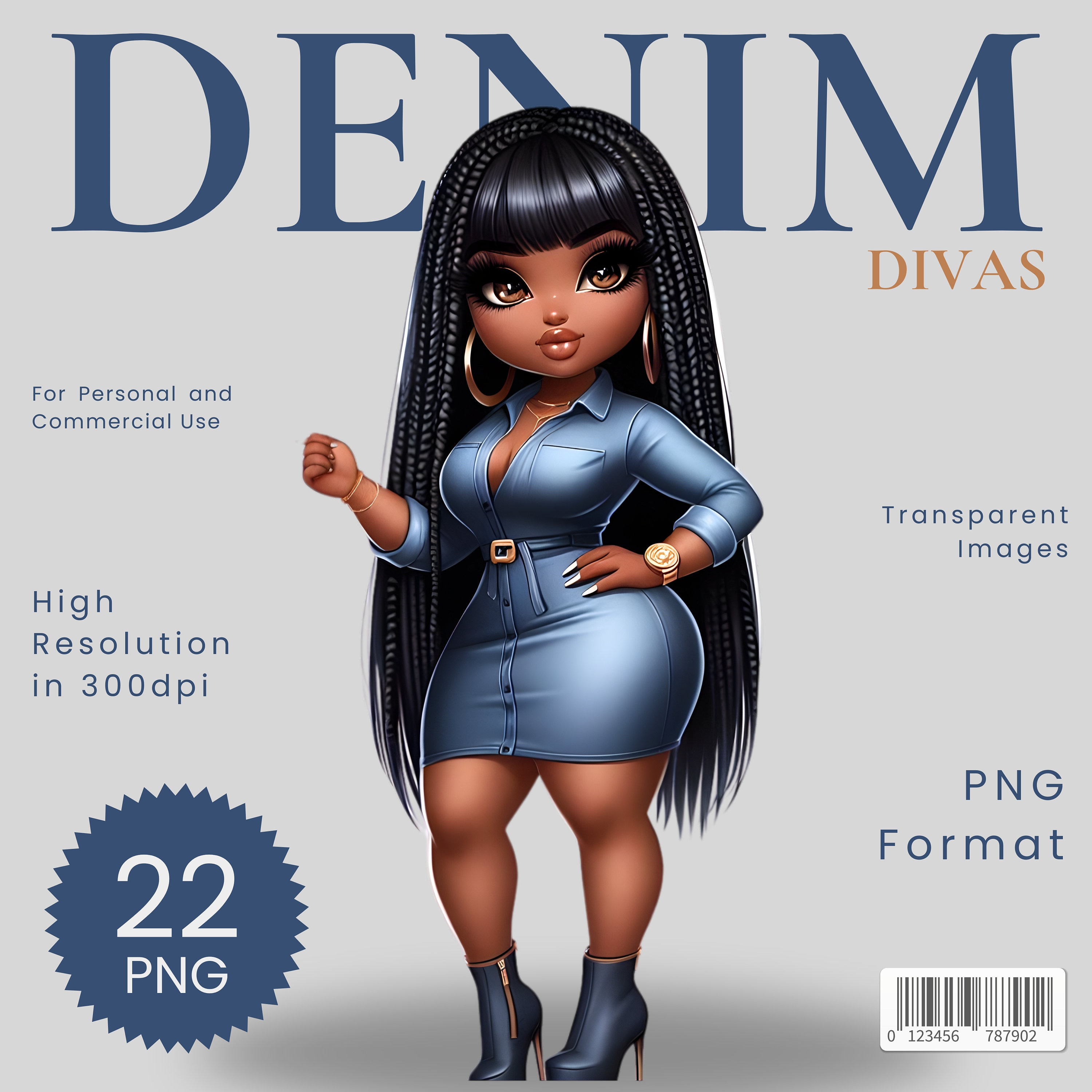 Denim Divas Clipart, Adorable Chibi Women in Stylish Jeans, Digital ...
