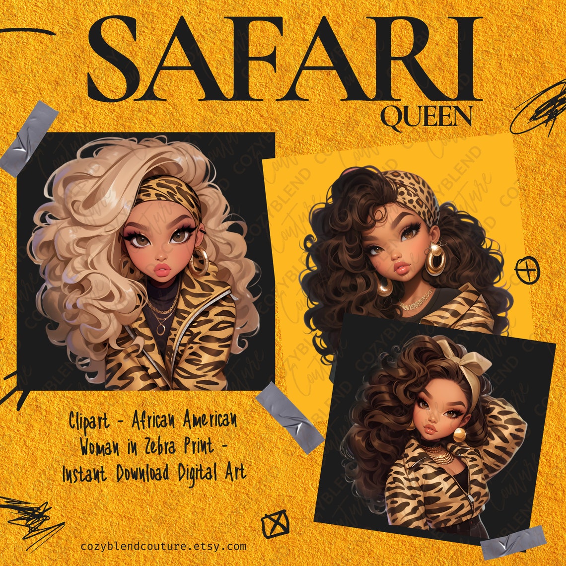 Safari Queen Clipart African American Woman in Zebra Print Exotic ...