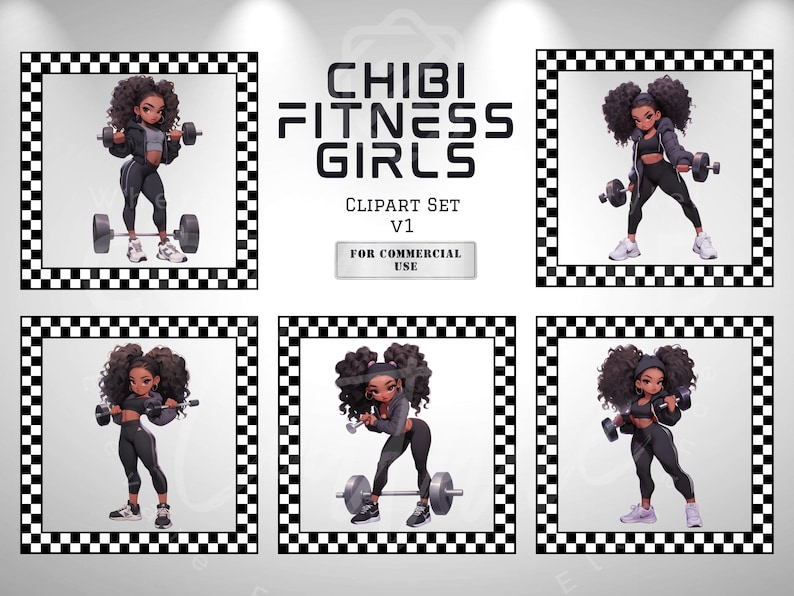 Chibi Fitness Girls 30 PNG Digital Chibis for Workout and Fashion L ...