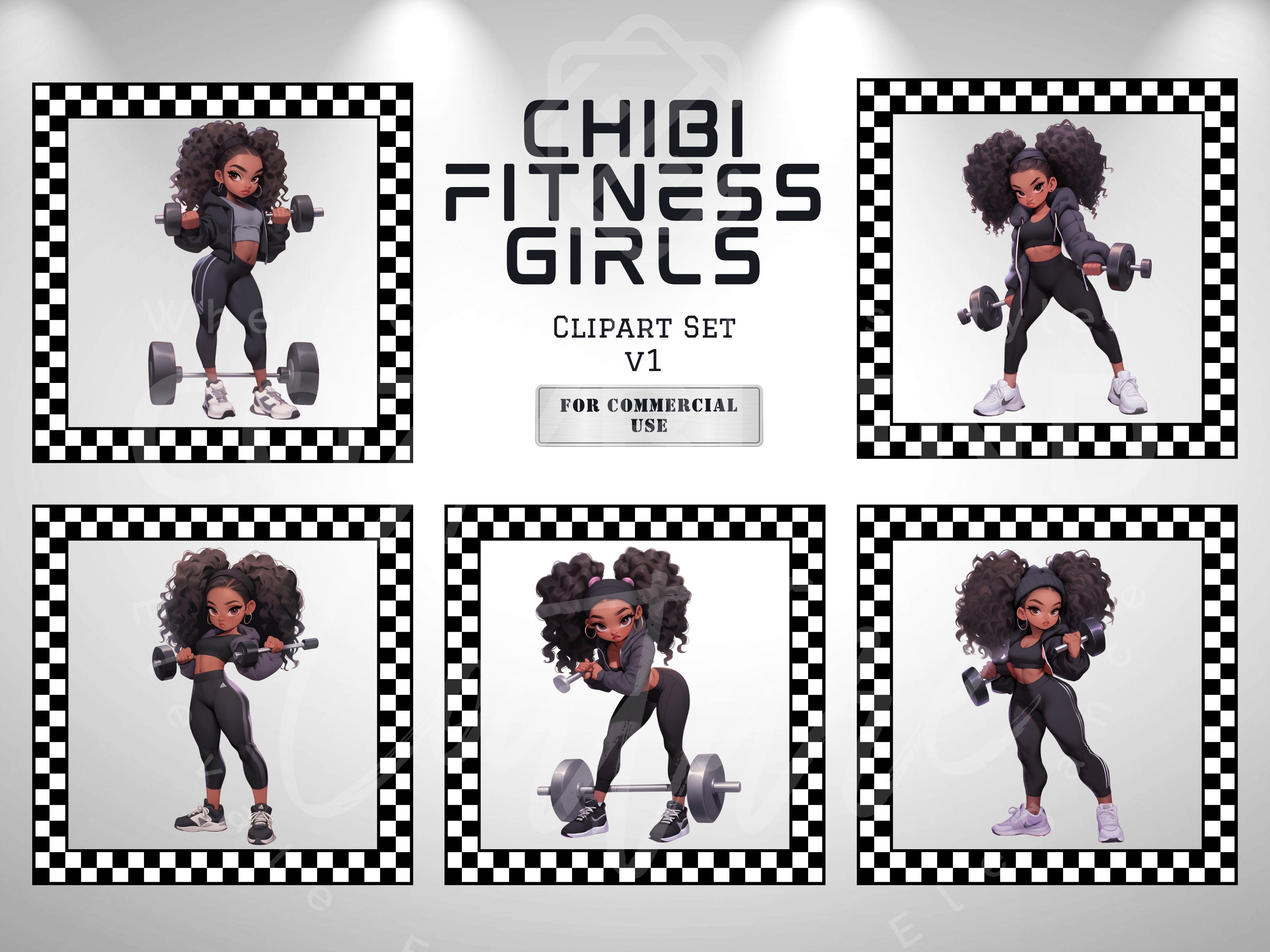 Chibi Fitness Girls 30 PNG Digital Chibis for Workout and Fashion L ...