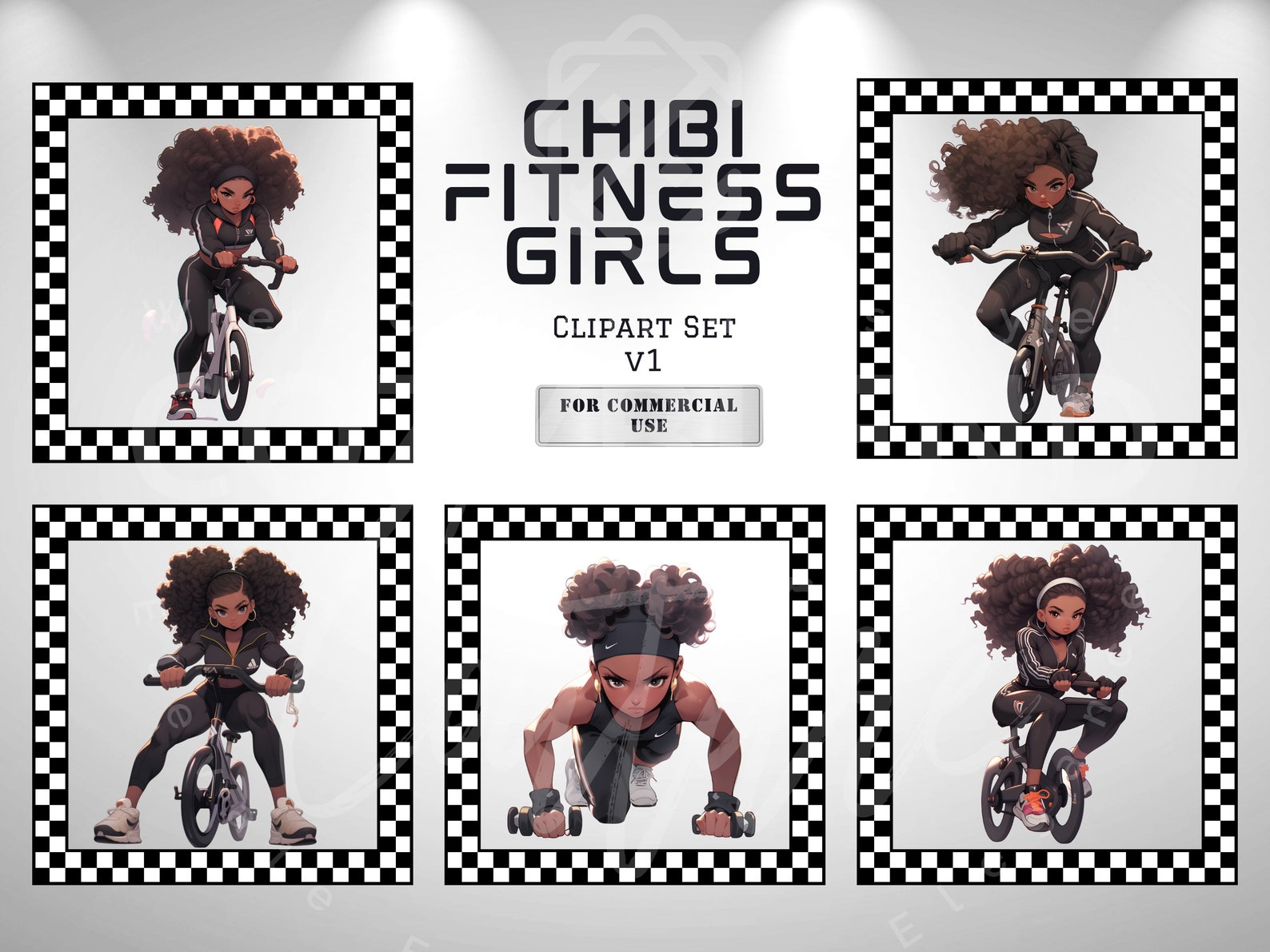 Chibi Fitness Girls 30 PNG Digital Chibis for Workout and Fashion L ...