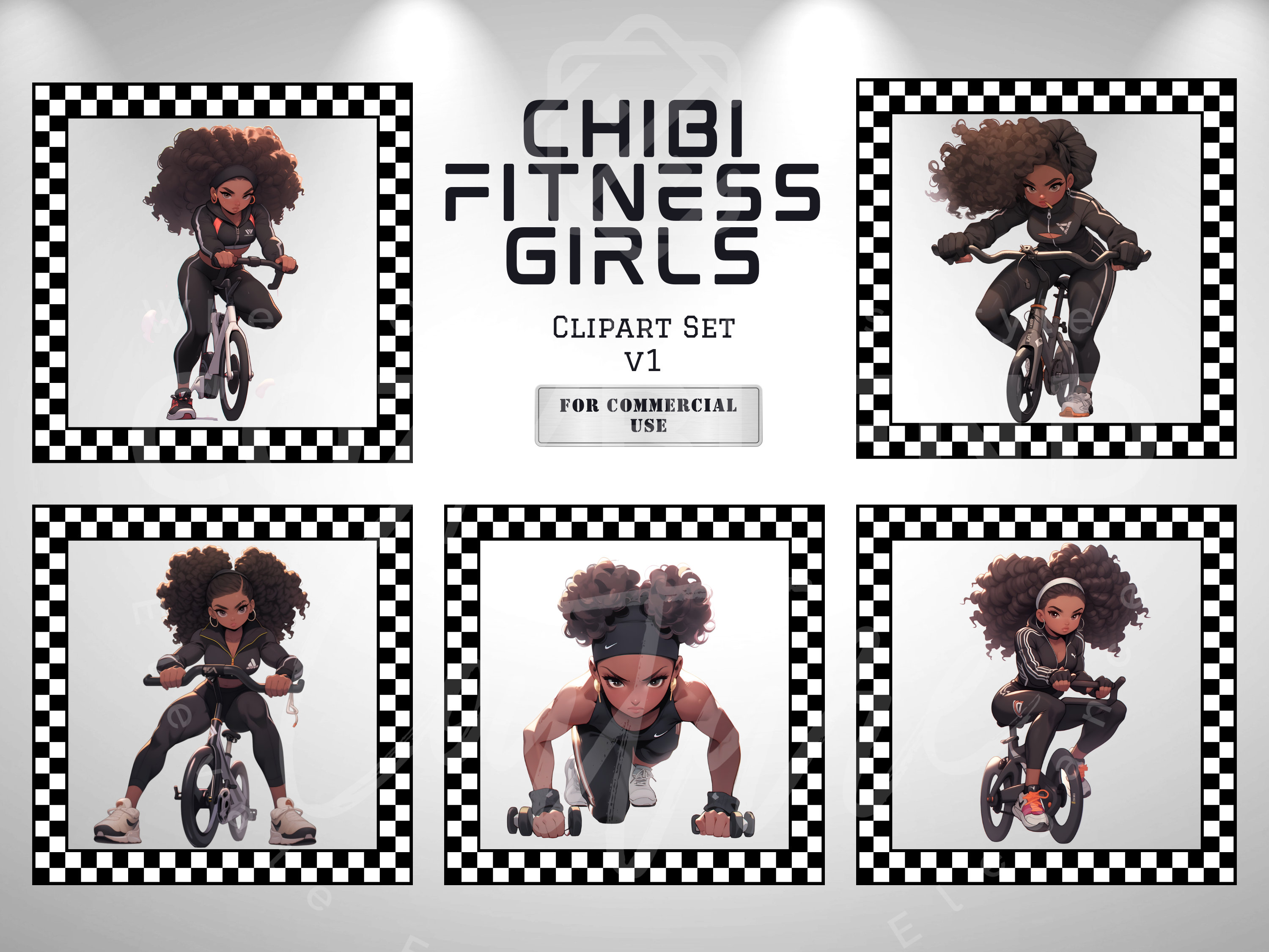 Chibi Fitness Girls 30 PNG Digital Chibis for Workout and Fashion L ...