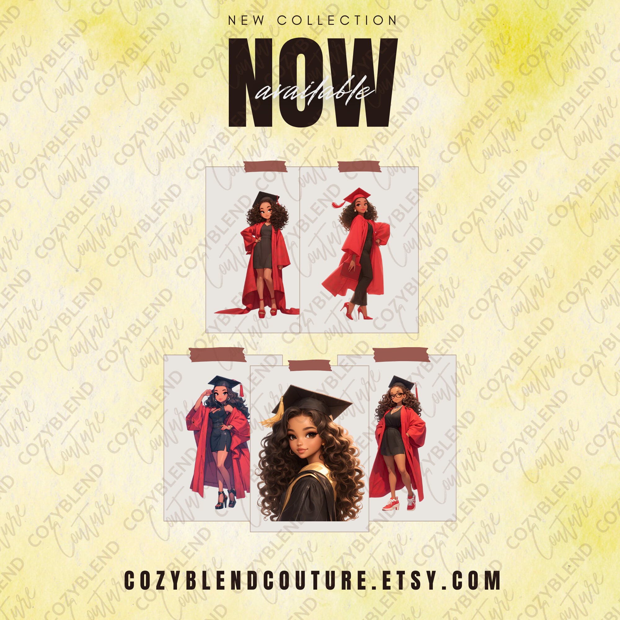 Glam Graduate Girls Clipart: Chic Gown & Cap Designs (PNG Digital ...