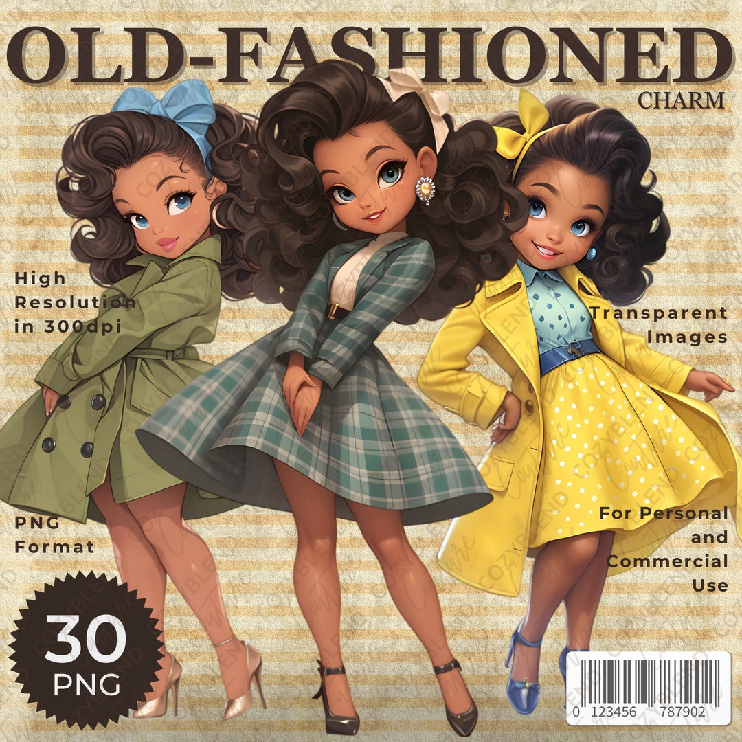 Old-fashioned Charm Girls Clipart - Elegant Vintage Illustrations for ...
