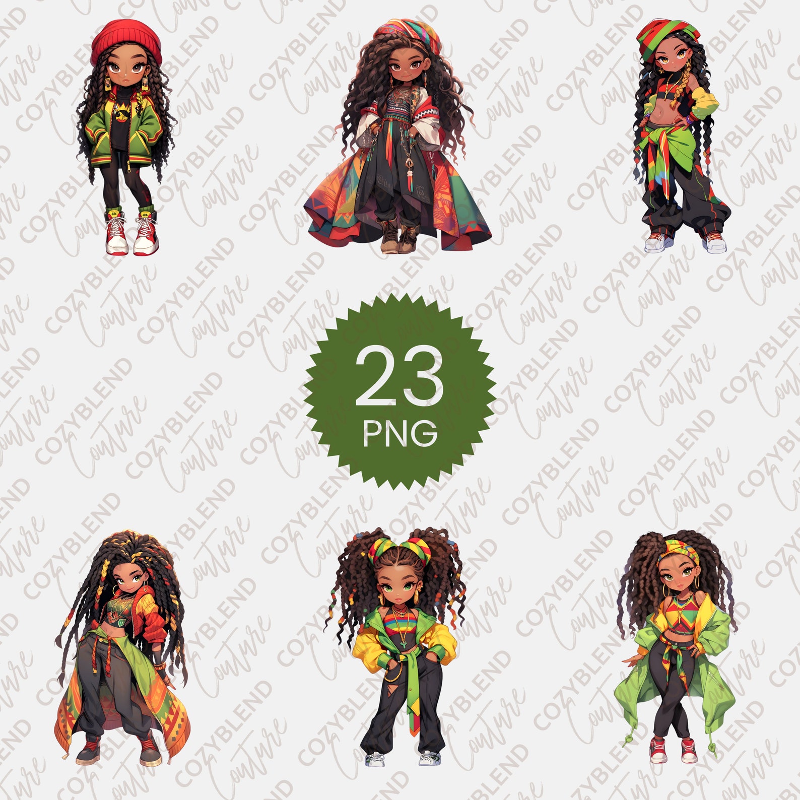 Jamaican Queens Clipart - Radiant Island Girls Illustrations for Crafts ...