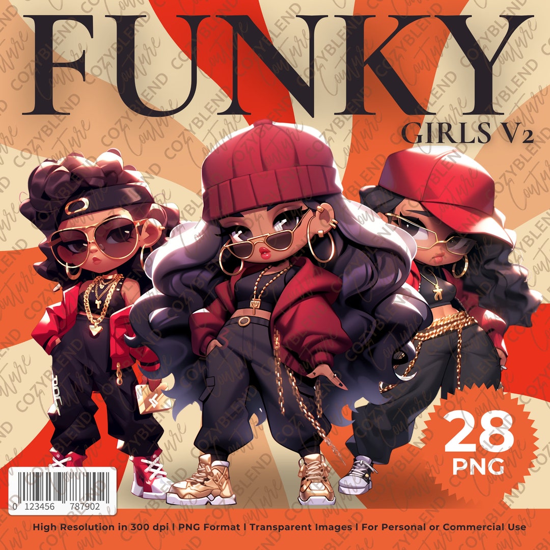 Funky Girls V2, Chibis Clipart, Fashionable Woman Clipart, Urban Style ...