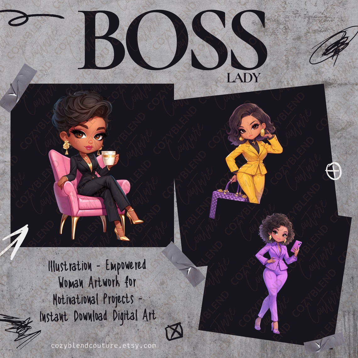 Boss Lady Illustration Empowered Woman Artwork for Motivational ...