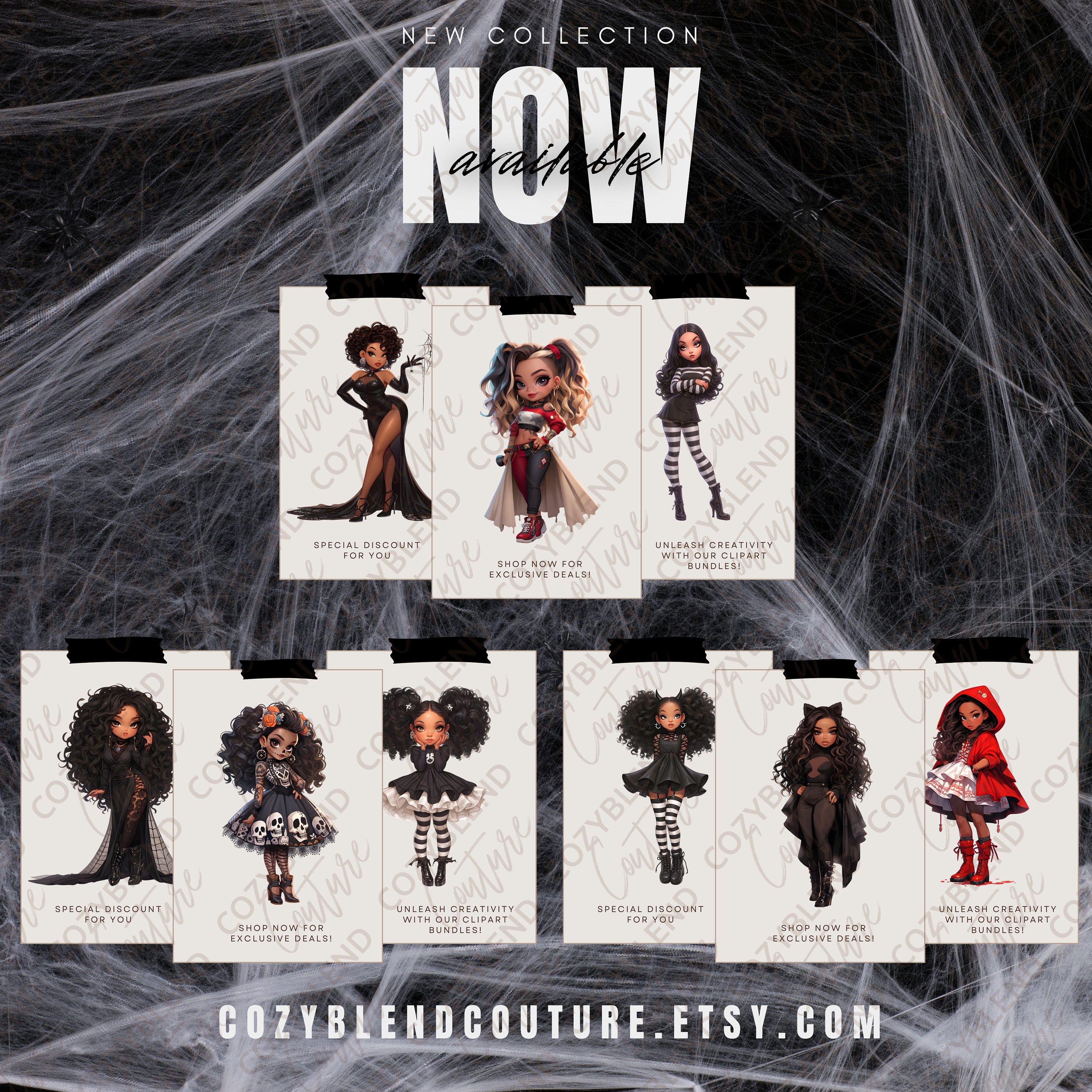 Halloween Spooky Girls Clipart Creepy Characters for Festive Designs ...
