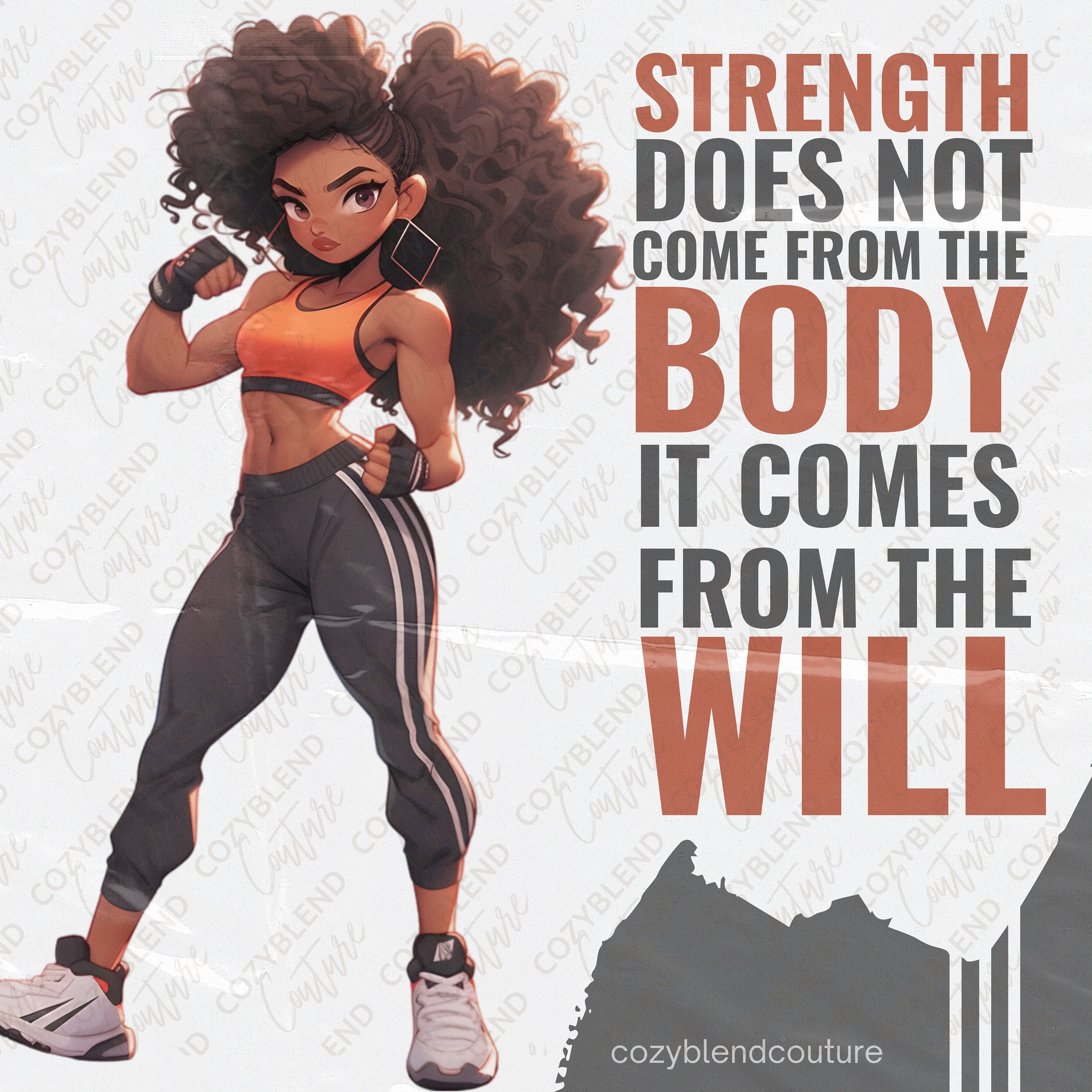 Fitness Chic, Png Printable Black Chibi Clipart Afro Girl Sports ...