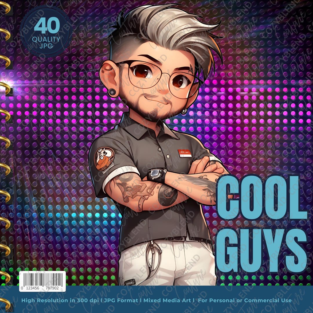 Confident Guys Clipart Bundle: Tattooed Men PNG Graphics (digital ...