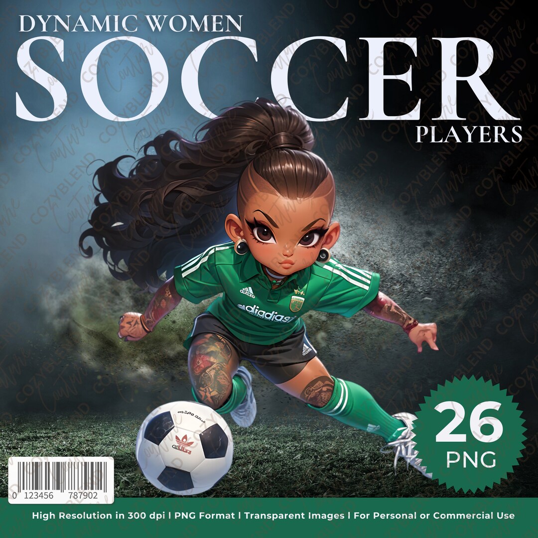 Women Soccer Players Clipart: Sports Illustrations (PNG Digital ...