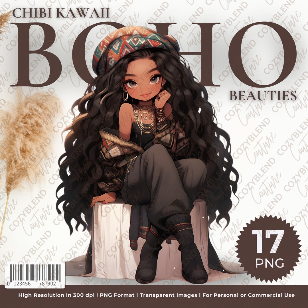 Chibi Kawaii Boho Lady Clipart: PNG Digital Download - Etsy