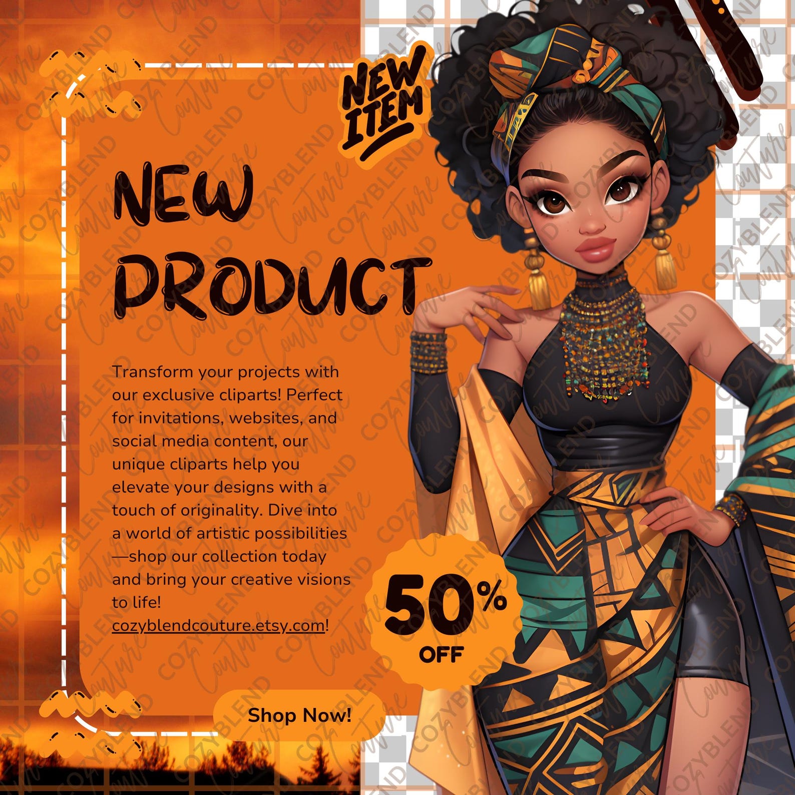 Chic African Ladies Clipart, Modern Fashion & Traditional Elegance ...