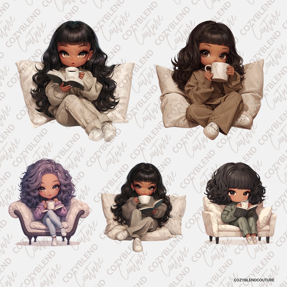 Coffee & Chapters: Cozy Girls Clipart Perfect for Reading and Sipping ...