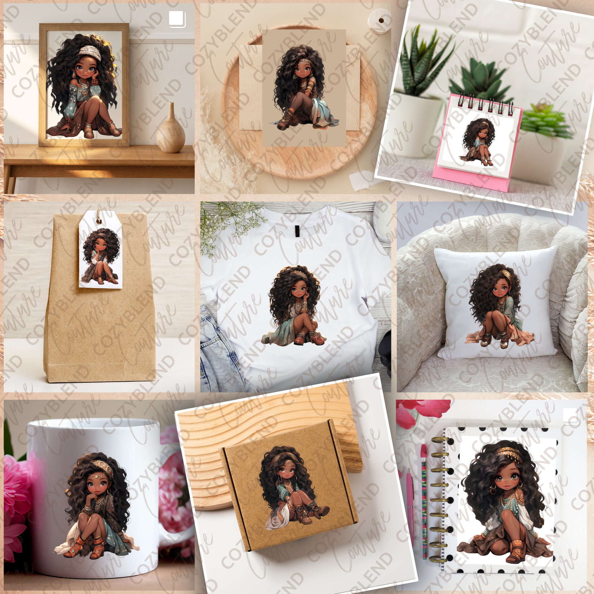 Boho Chibi Girls Clipart Set: Trendy Hippie PNG (digital Download) - Etsy