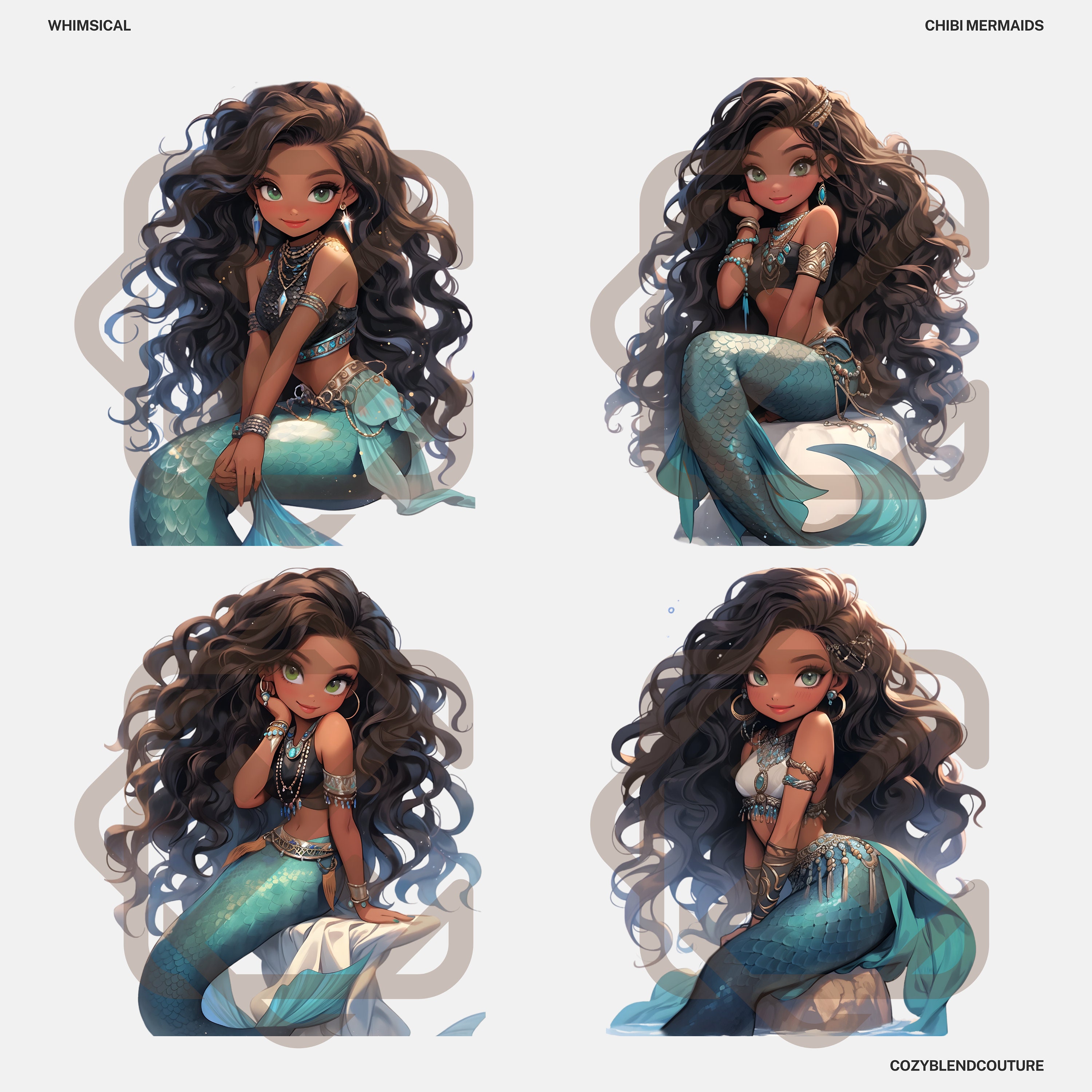 Whimsical Chibi Mermaid Clipart Adorable Underwater Character for ...