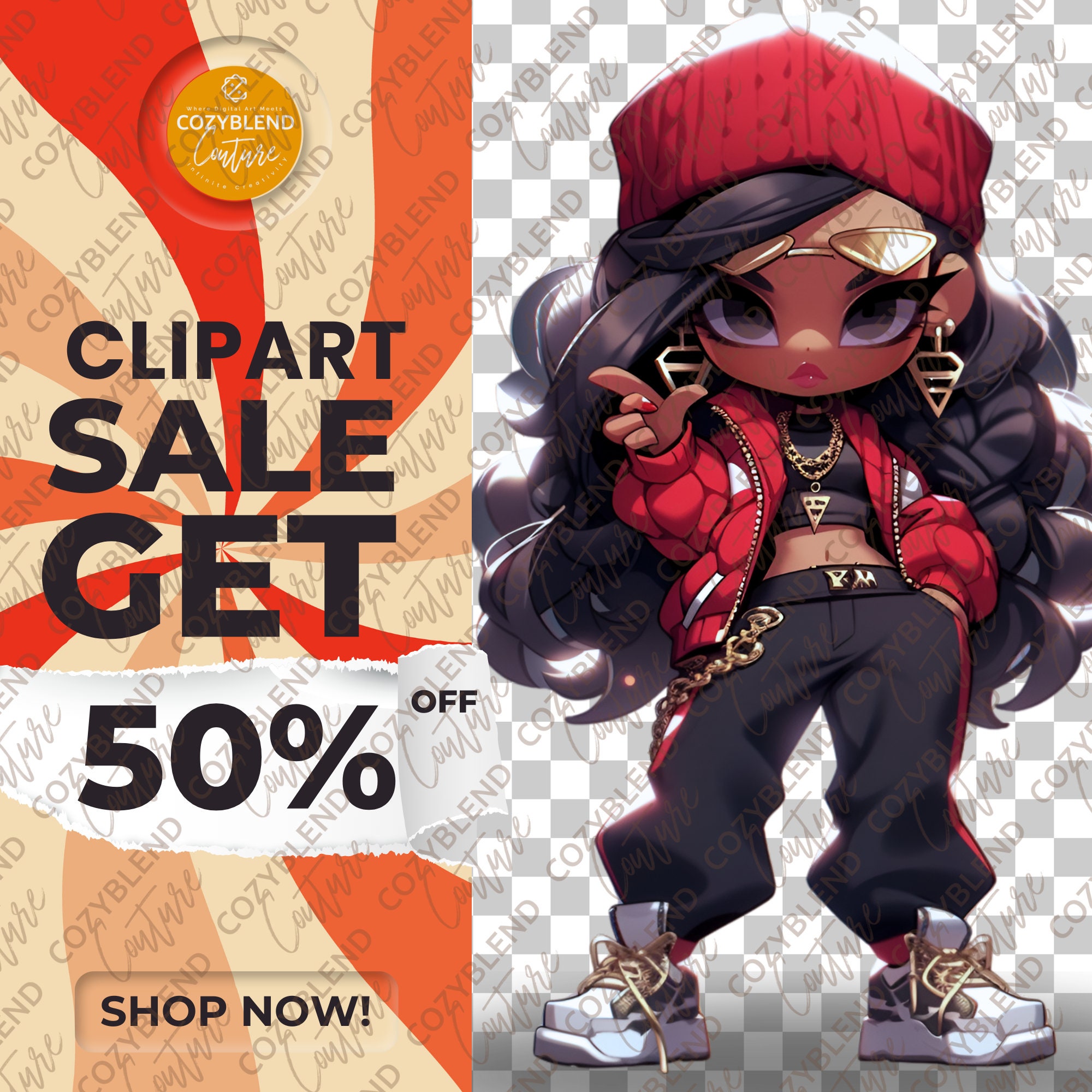 Funky Girls V2, Chibis Clipart, Fashionable Woman Clipart, Urban Style ...