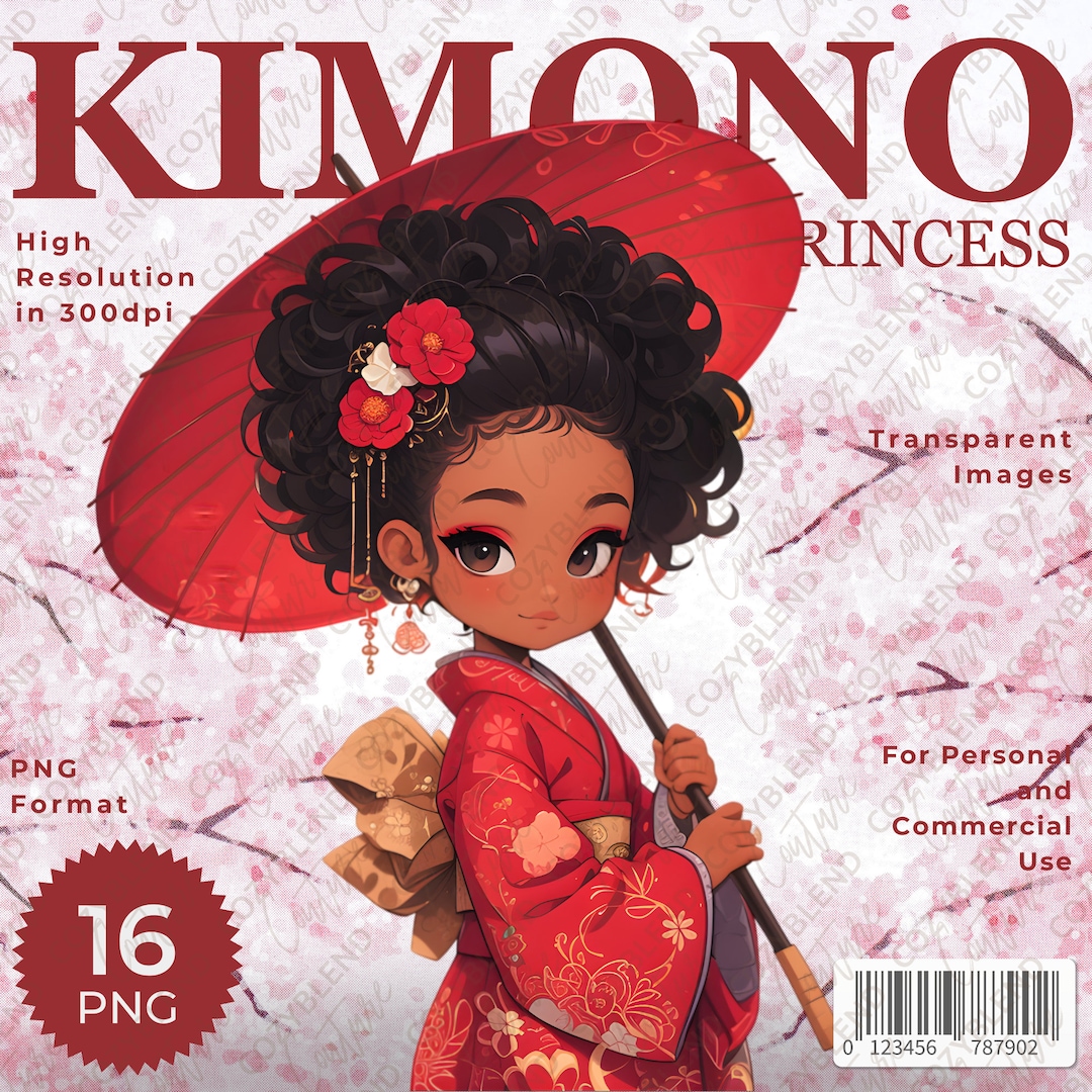 Kimono Princess Clipart - Elegant Japanese Girl Illustration for Crafts ...