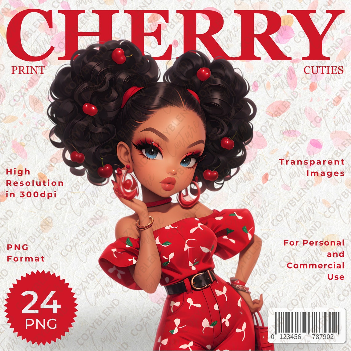 Cherry Print Cuties Clipart Adorable Girls in Cherry-themed Outfits ...