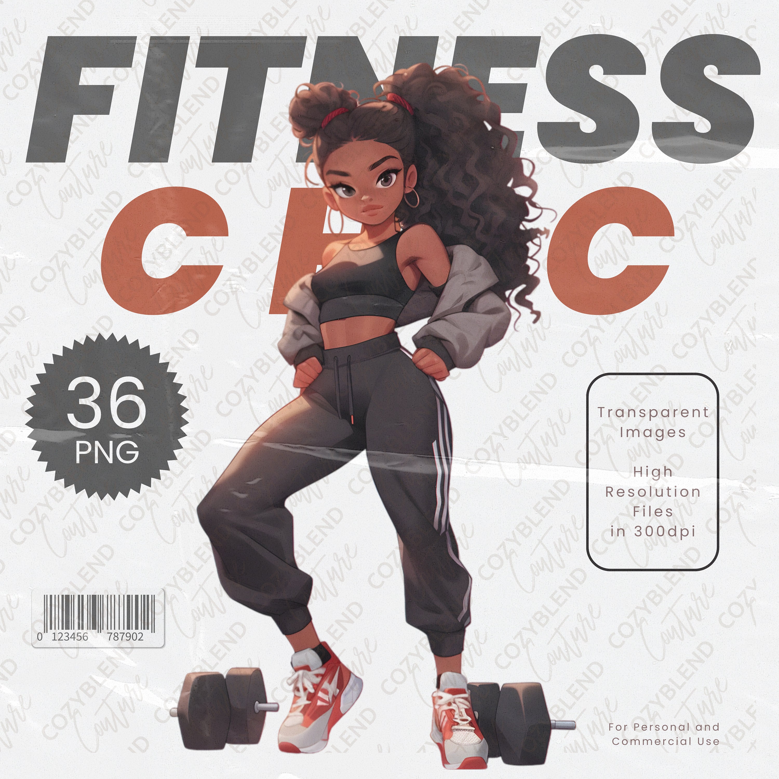 Fitness Chic, Png Printable Black Chibi Clipart Afro Girl Sports ...