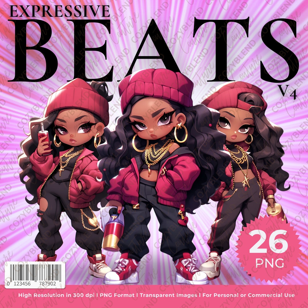 Hip-hop Chibi Illustrations: Urban Black Girl PNG Clipart (instant ...