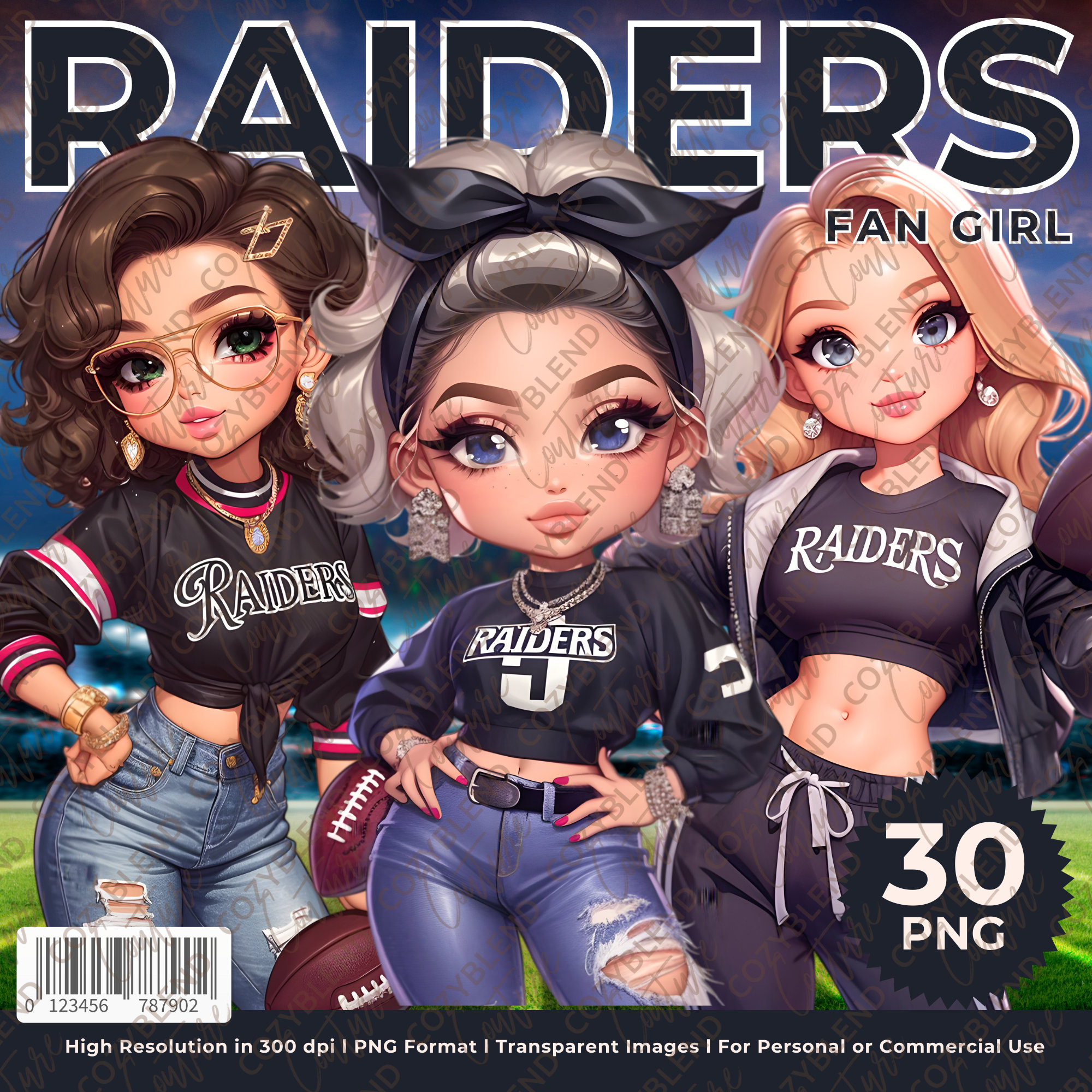 Raiders Fan Girl Clipart: Football Illustrations PNG (digital Download ...