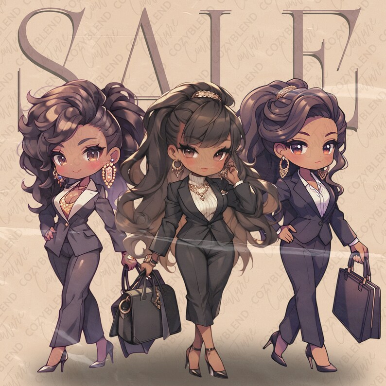 Clipart de una CEO chibi atrevida: pegatinas y tarjetas para agenda ...