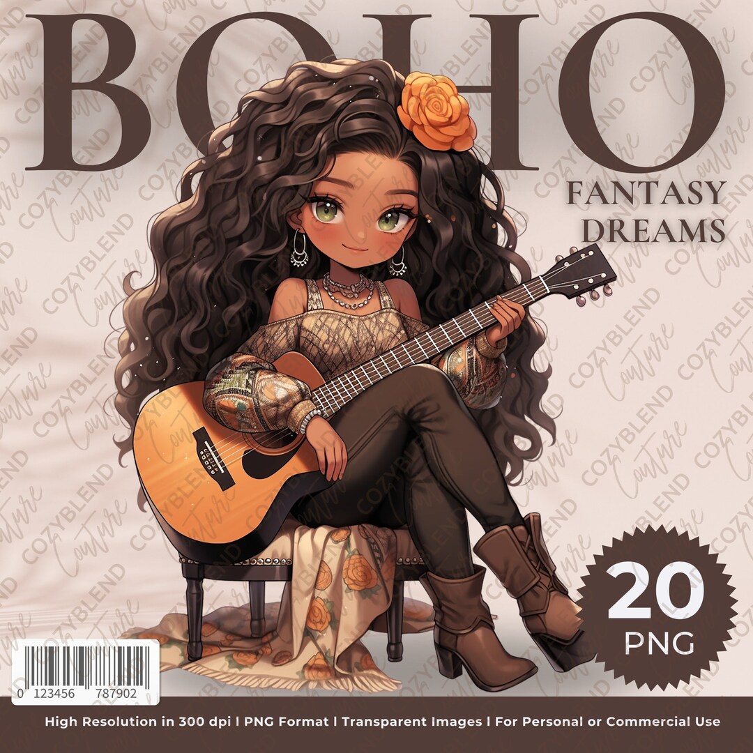 Boho Chibi Doll Clipart: Black Girl PNG (digital Download) - Etsy