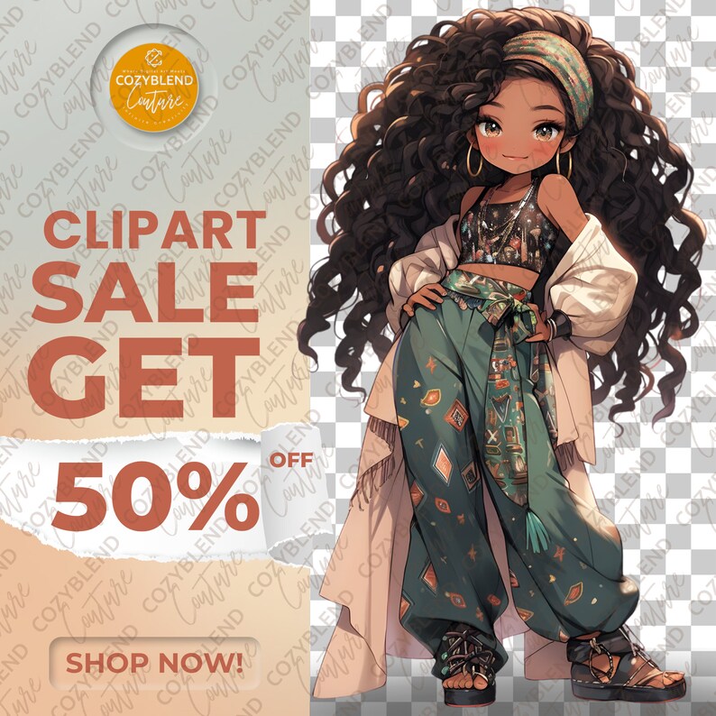Boho Chic Bliss, Chibi Kawaii Girls Clipart, Empowering Woman's Day ...