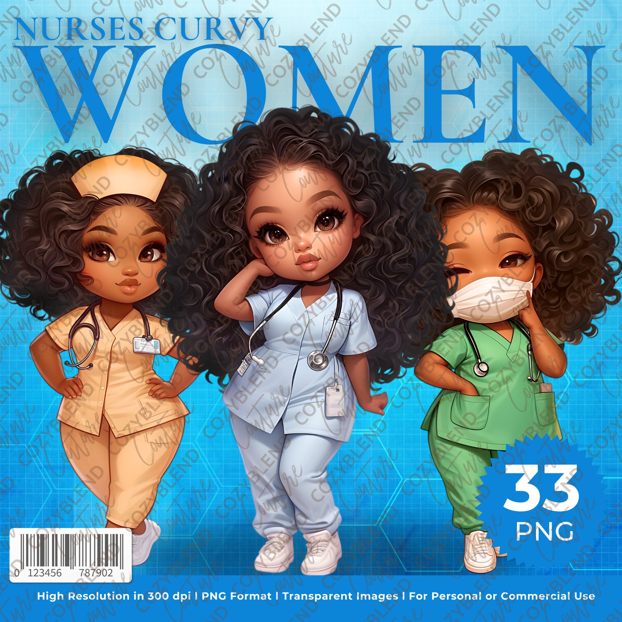 Nurses Curvy Women Clipart, PNG, Plus Size Nurses, Healthcare Workers ...