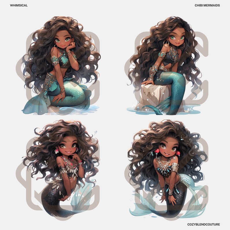 Whimsical Chibi Mermaid Clipart Adorable Underwater Character for ...
