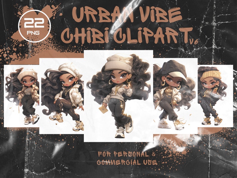 Urban Vibe V6, Funky Street-chic Chibi Art Bundle, Chibis, Woman ...