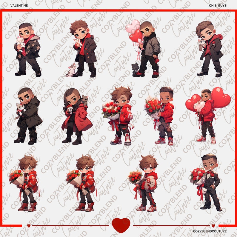 Valentine's Chibi Guys, Sweet Men in Love, Chibi Man, Boy Clipart ...
