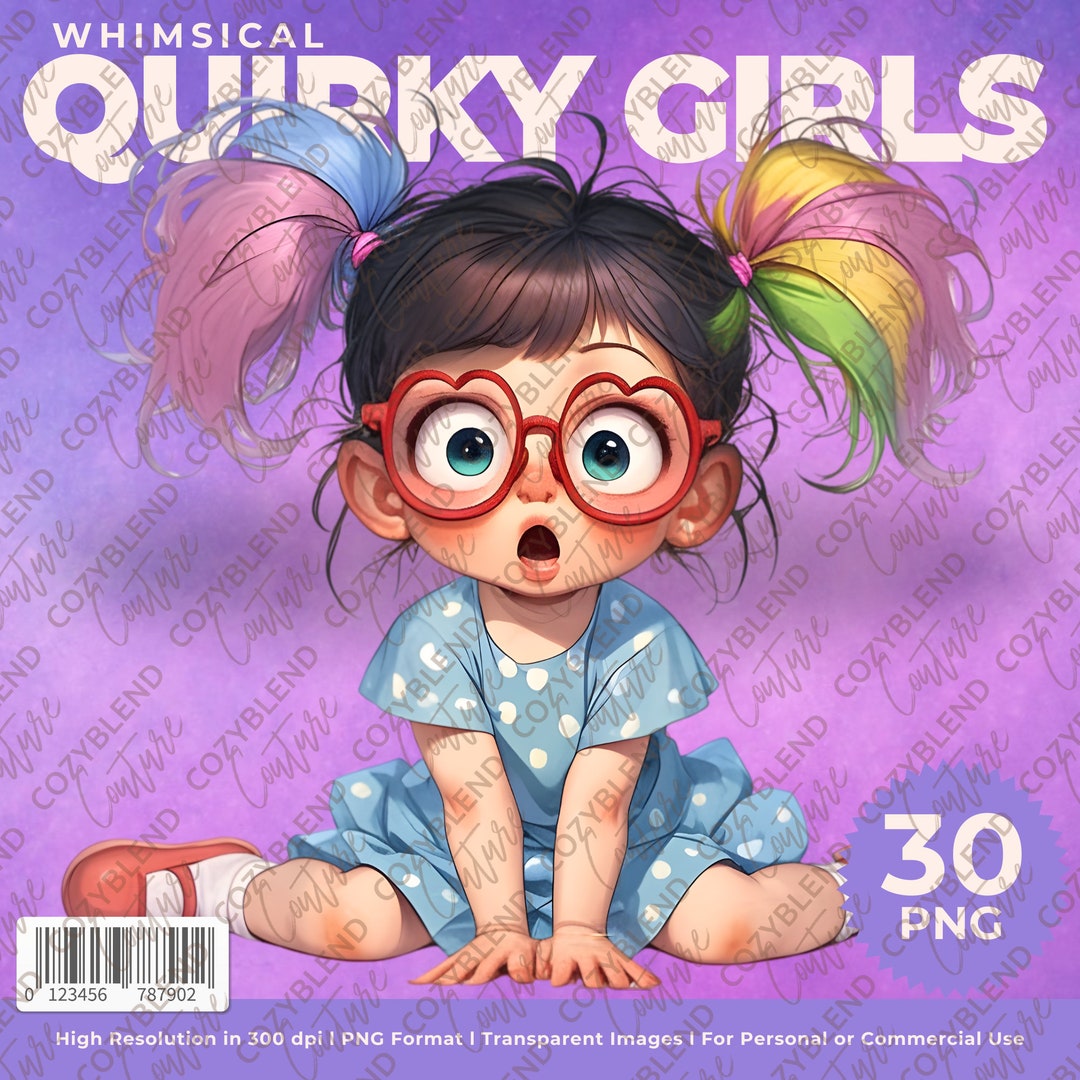 Whimsical Quirky Girls Clipart, Creative Character Illustrations PNG ...