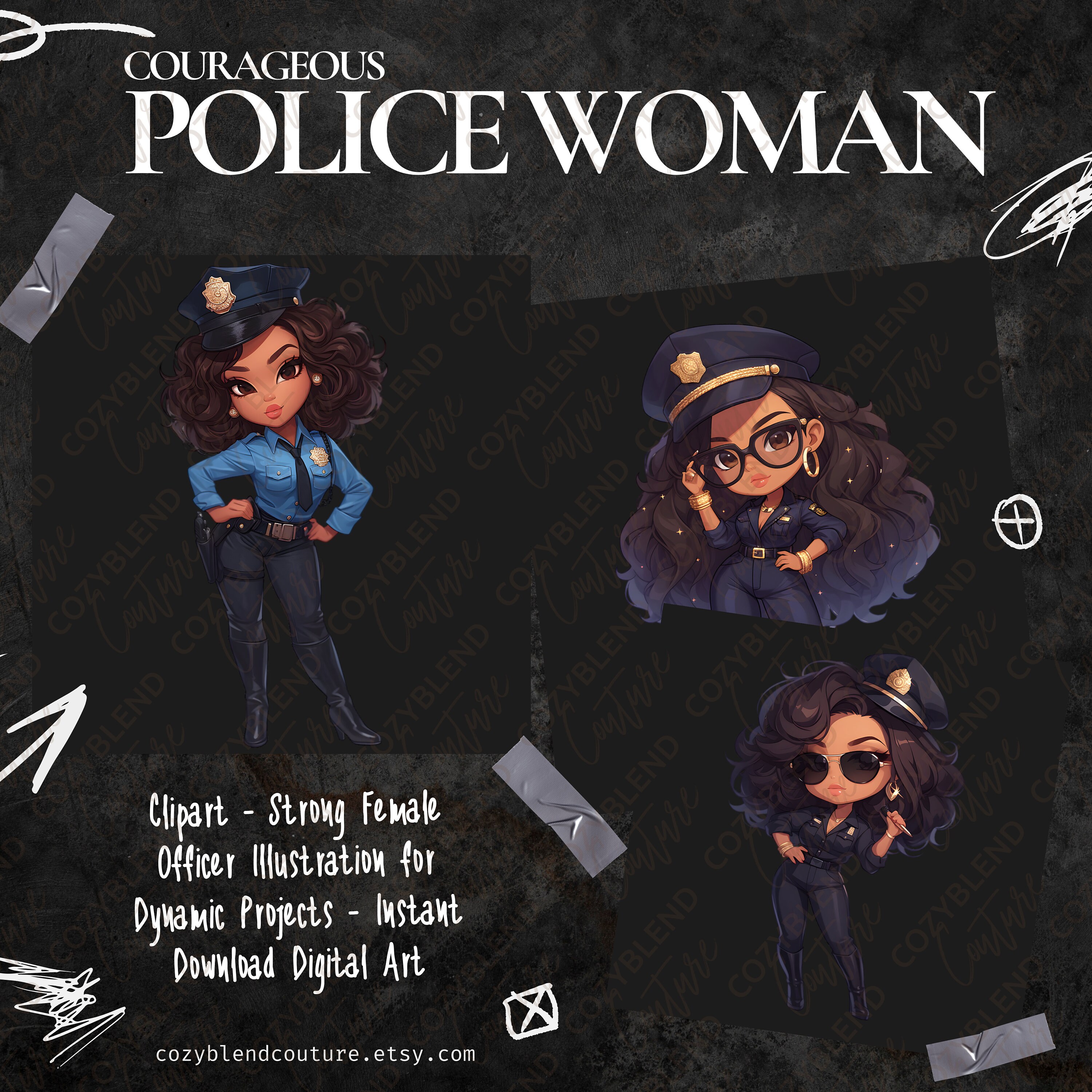 Courageous Policewoman Clipart - Strong Female Officer Illustration for ...
