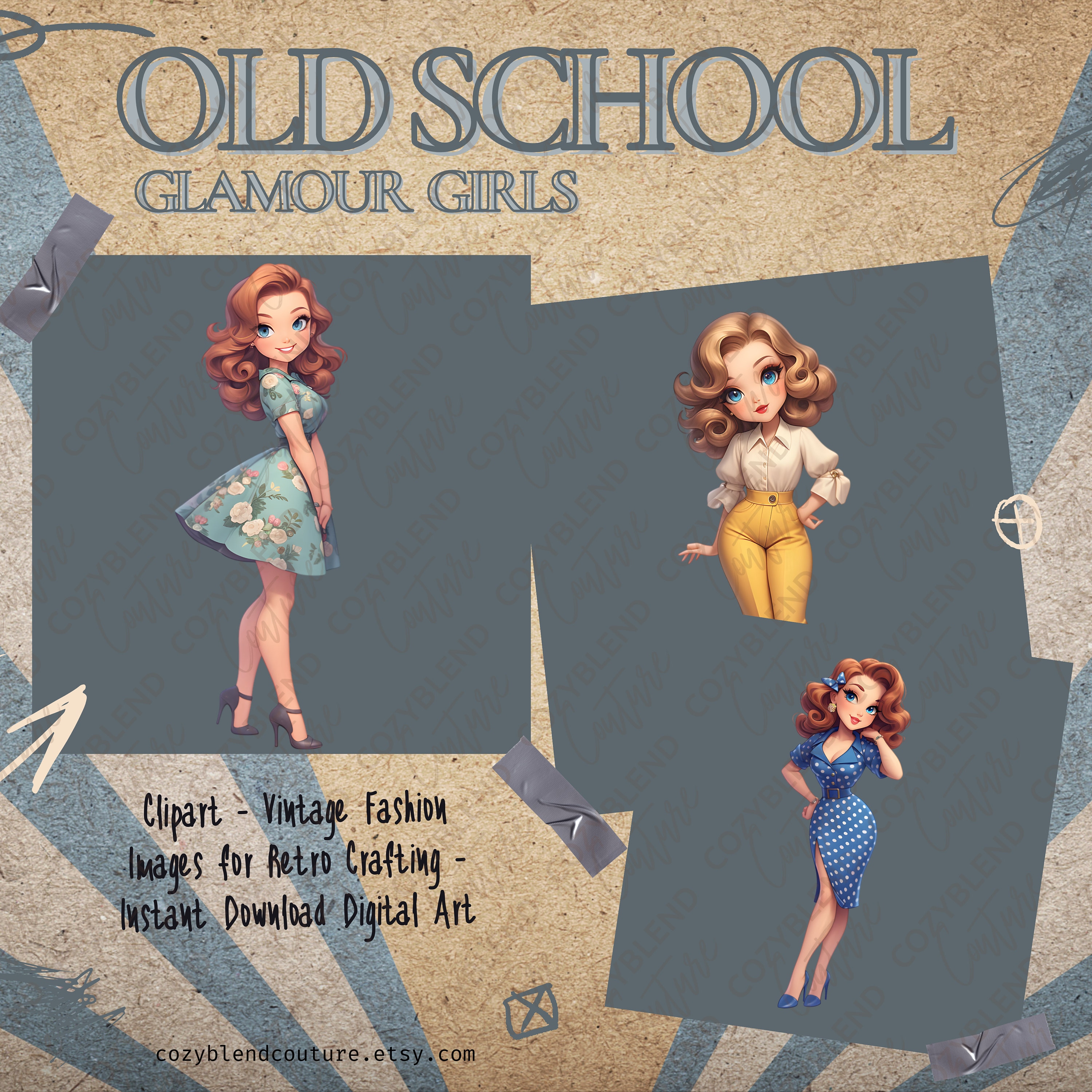 Old-school Glamour Girls Clipart Vintage Fashion Images for Retro Crafting Instant Download ...