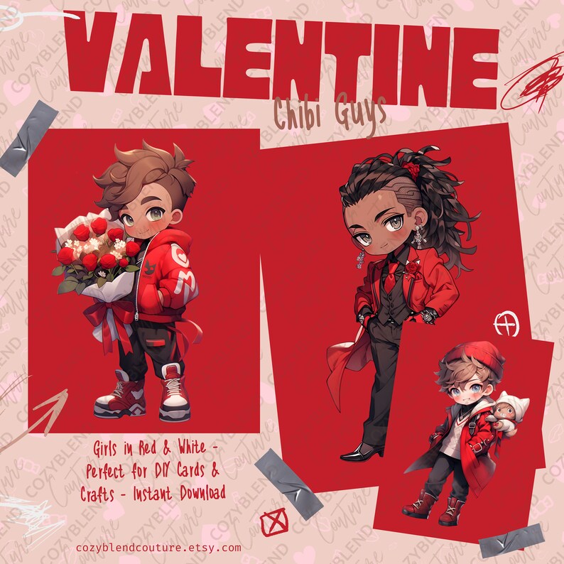 Valentine's Chibi Guys, Sweet Men in Love, Chibi Man, Boy Clipart ...
